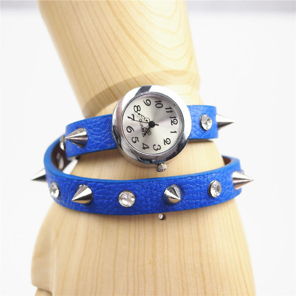 Blue Rhinestone And Rivets Wrap Watch 148 on Luulla
