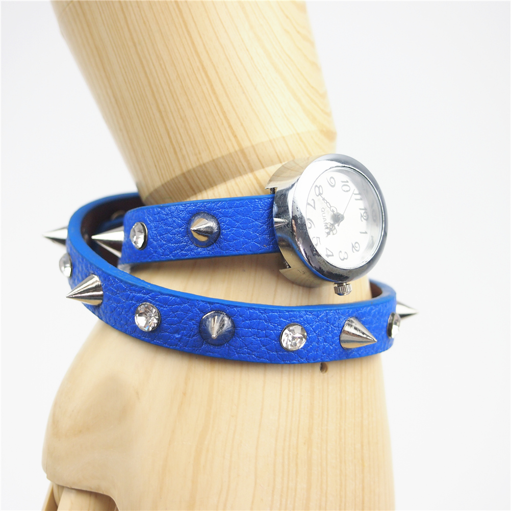 Blue Rhinestone And Rivets Wrap Watch 148 on Luulla